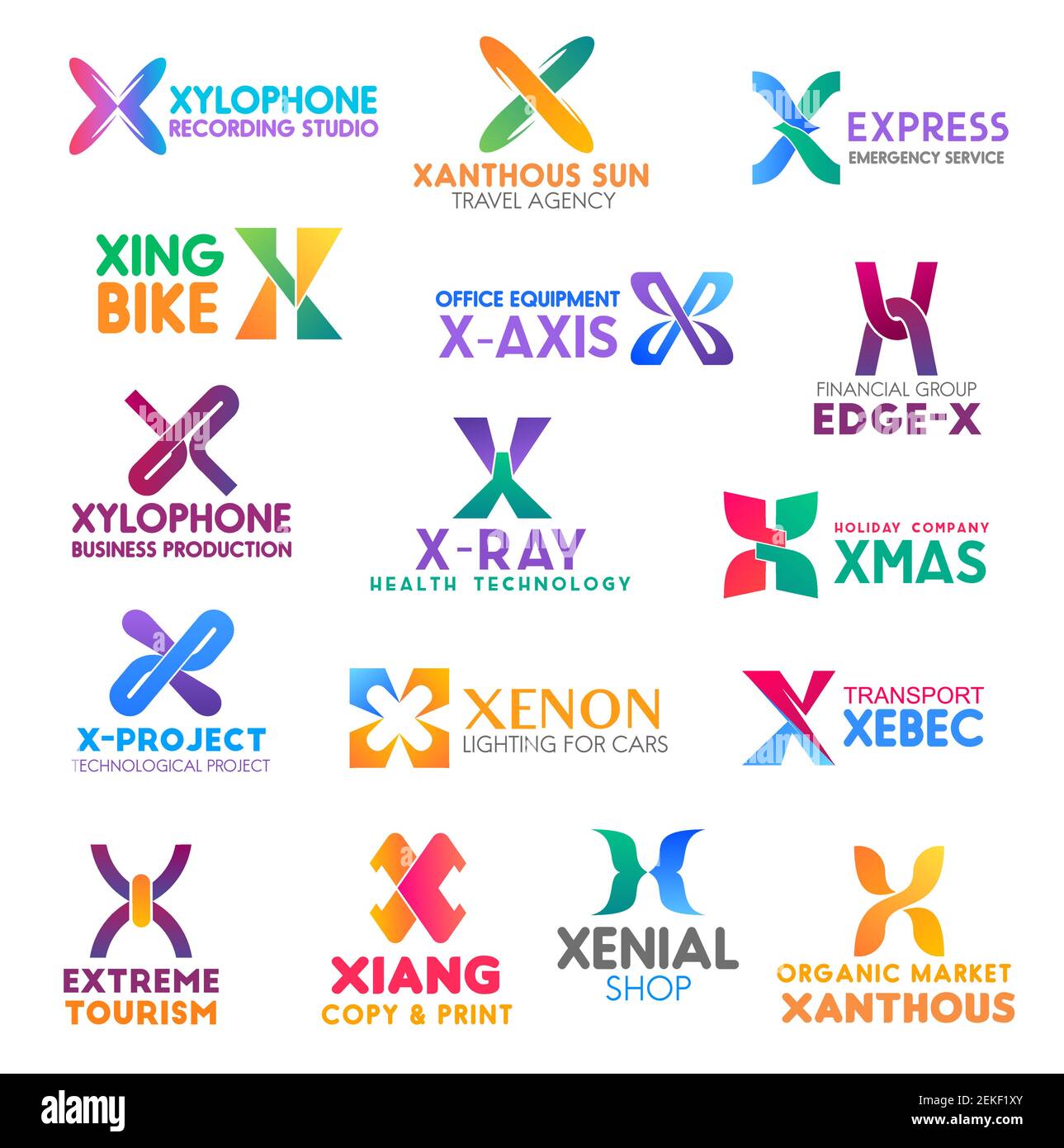 Corporate identity letter X business icons. Music and travel, aid and ...