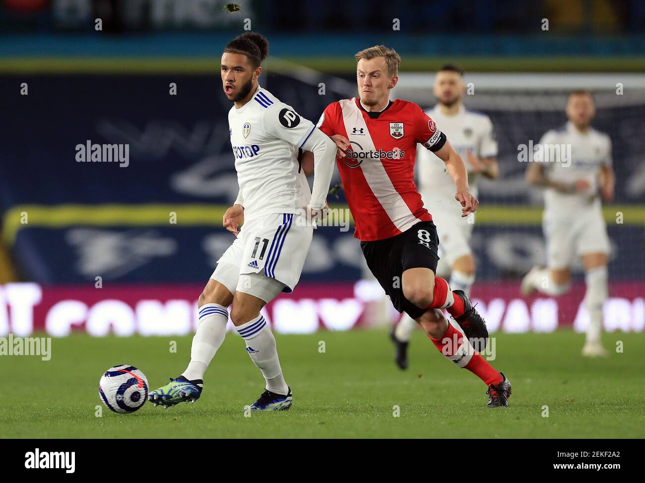 Leeds United's Tyler Roberts (left) and Southampton's James Ward-Prowse ...