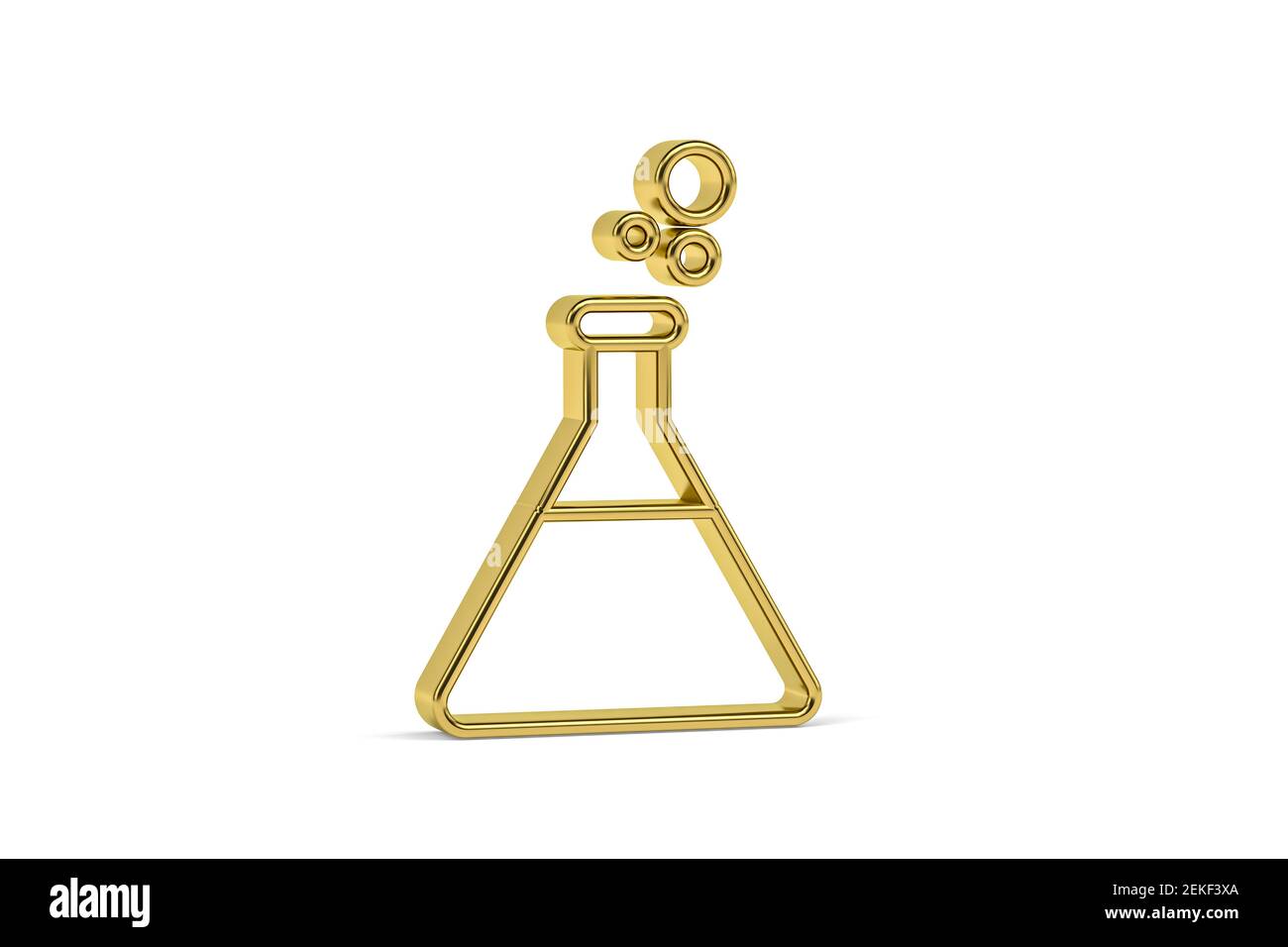 Golden 3d chemical flask icon isolated on white background - 3D render ...