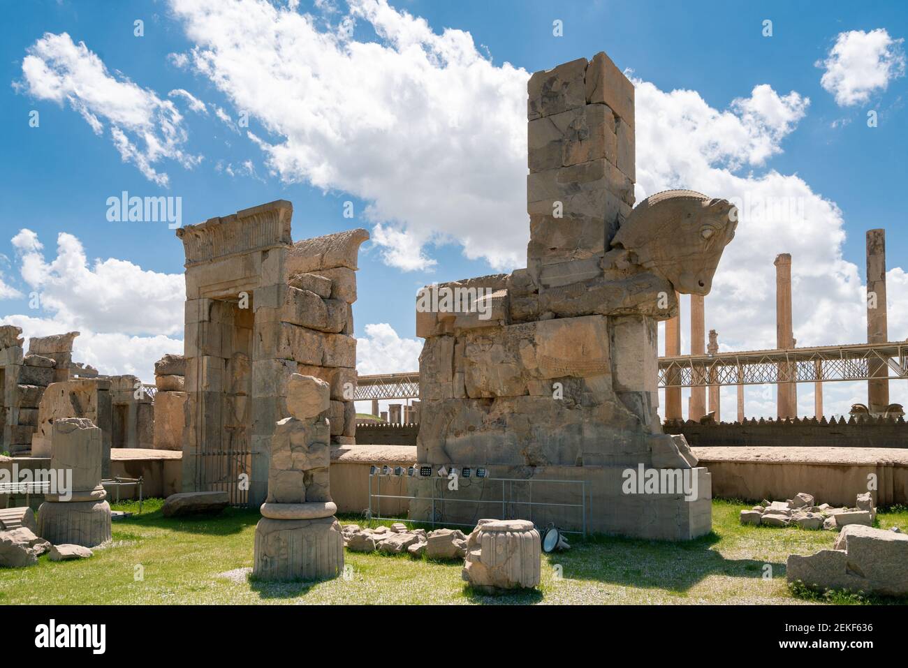 Ruins, statues and murals of ancient persian city of Persepolis in Iran ...