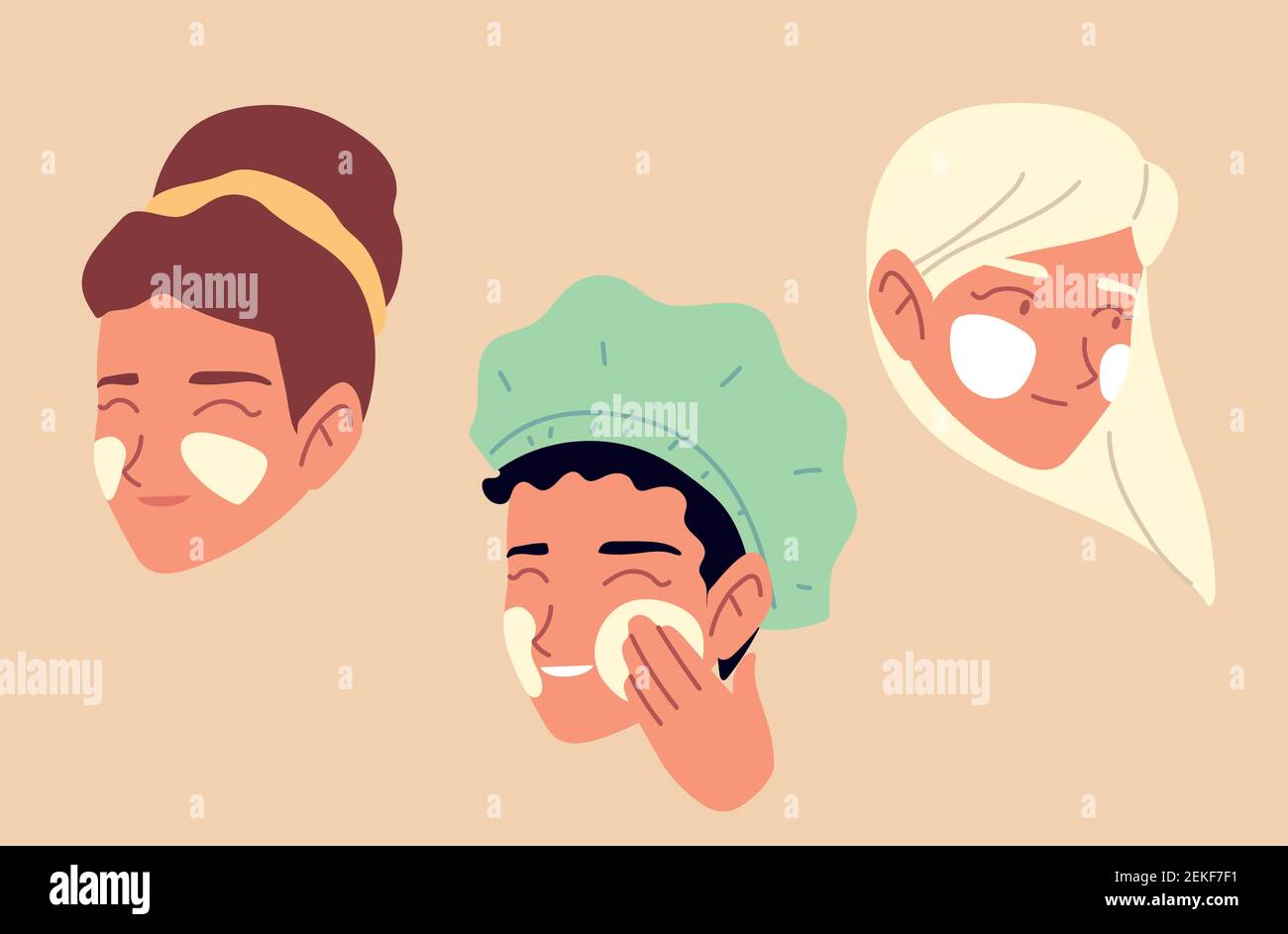 women applying cream on her faces taking care of her skin vector ...