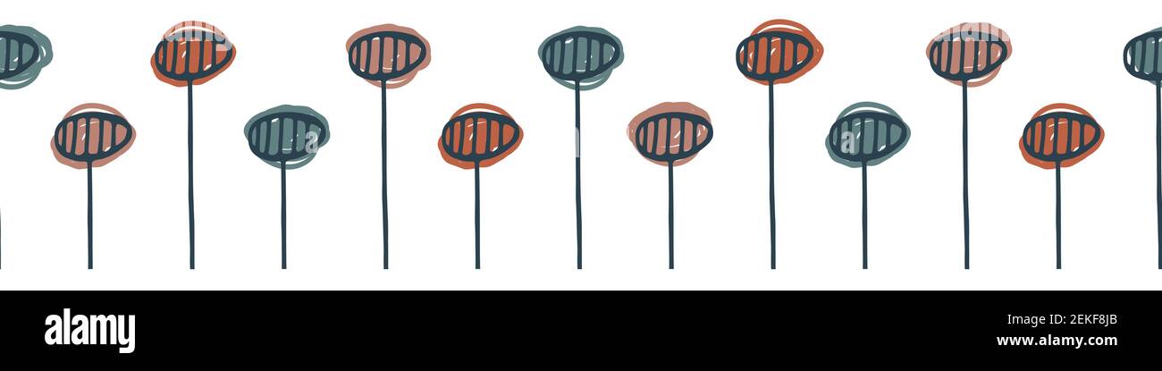 Abstract wild flower seed head seamless vector border. background. Tall ...