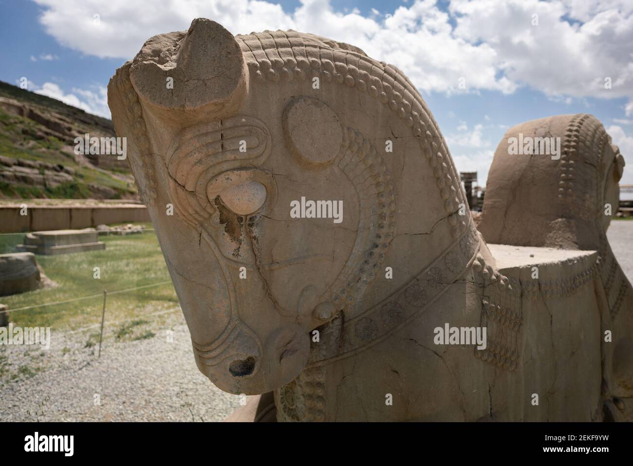 Ruins, statues and murals of ancient persian city of Persepolis in Iran ...