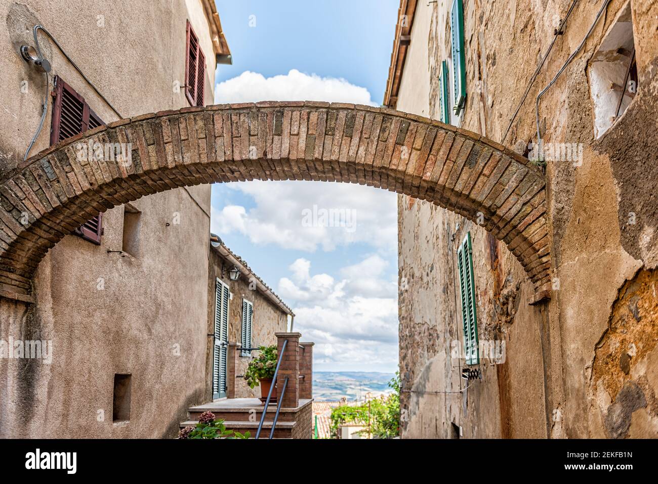 Montalcino, Italy historic town village in Tuscany with nobody and view ...