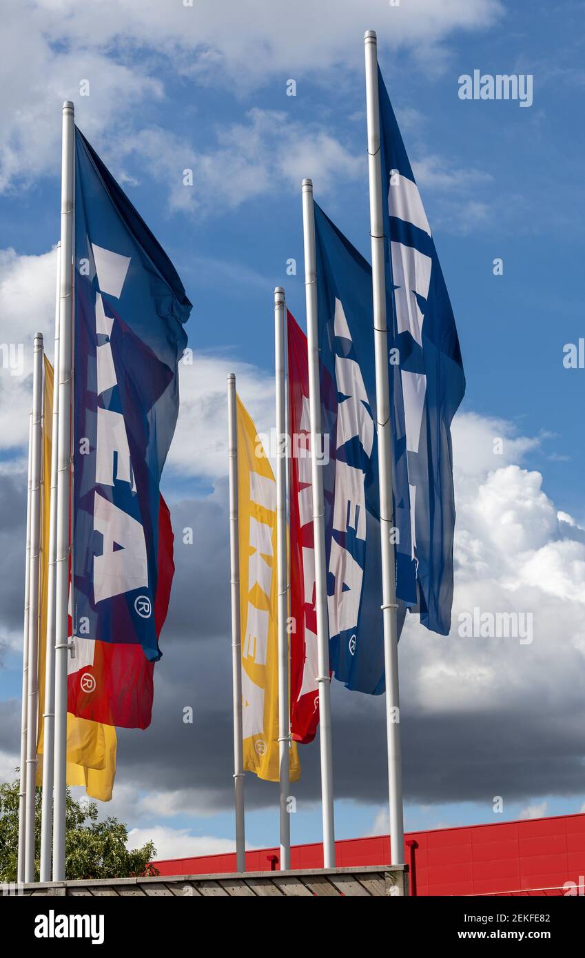 Flags at the Scandinavian chain IKEA’s store in Greenwich. (Photo by ...
