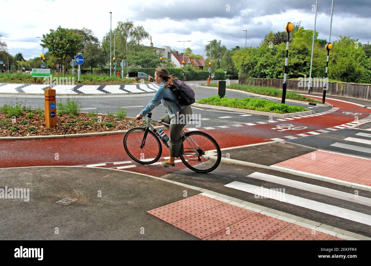Cyclist seen at the roundabout. Britain's first Dutch-style roundabout ...
