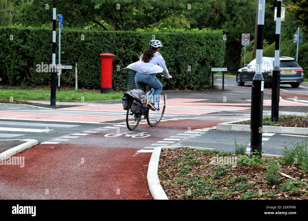 Cyclist seen at the roundabout. Britain's first Dutch-style roundabout ...