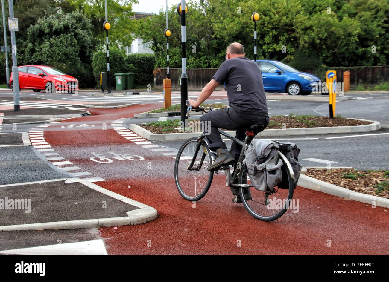 Cyclist seen at the roundabout. Britain's first Dutch-style roundabout ...