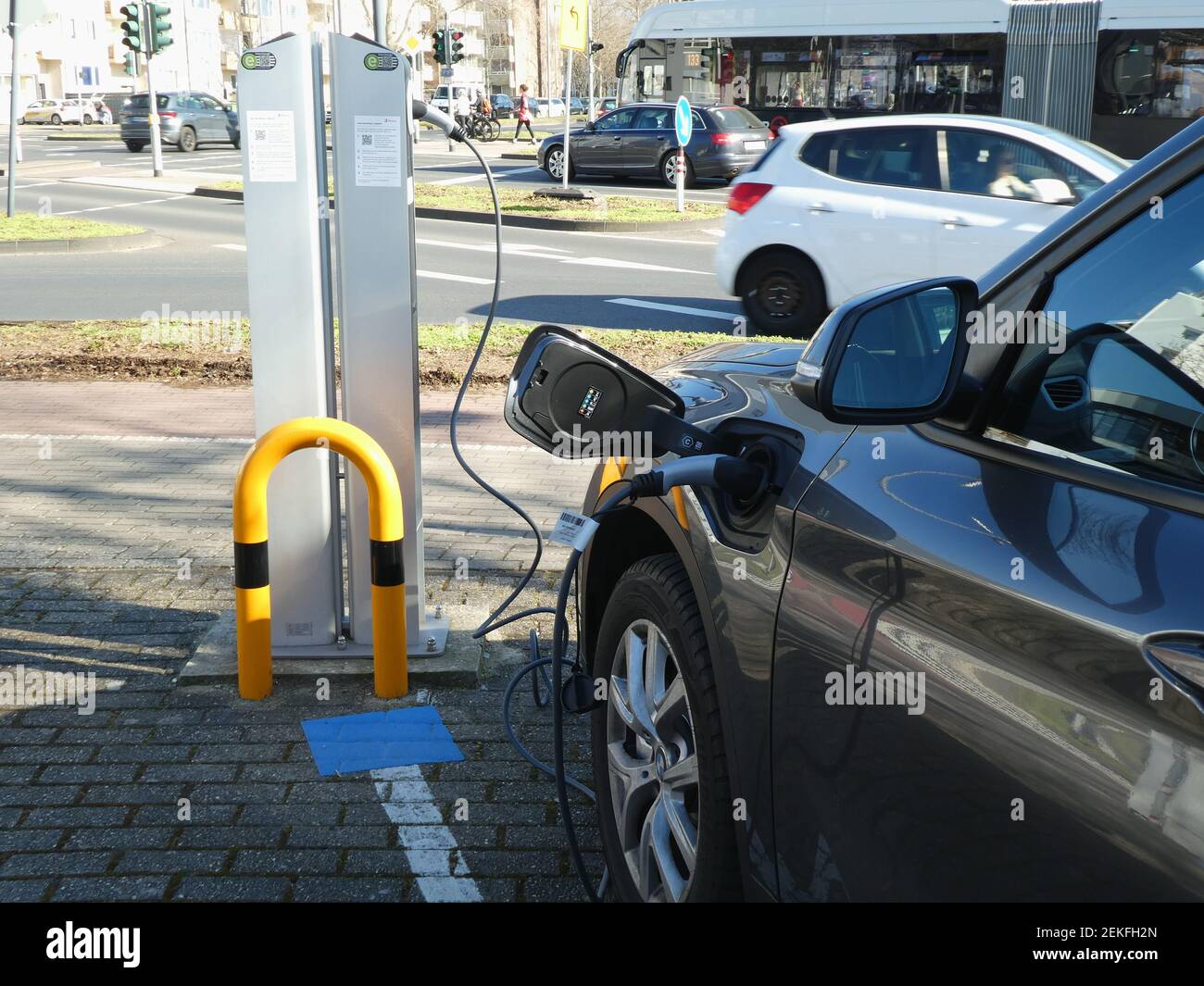 Cologne, Germany. 21st Feb, 2021. An electric car charging at an ...