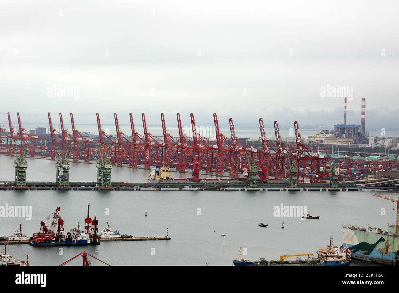 An aerial view of the whole Rizhao Port suspends daily loading and ...
