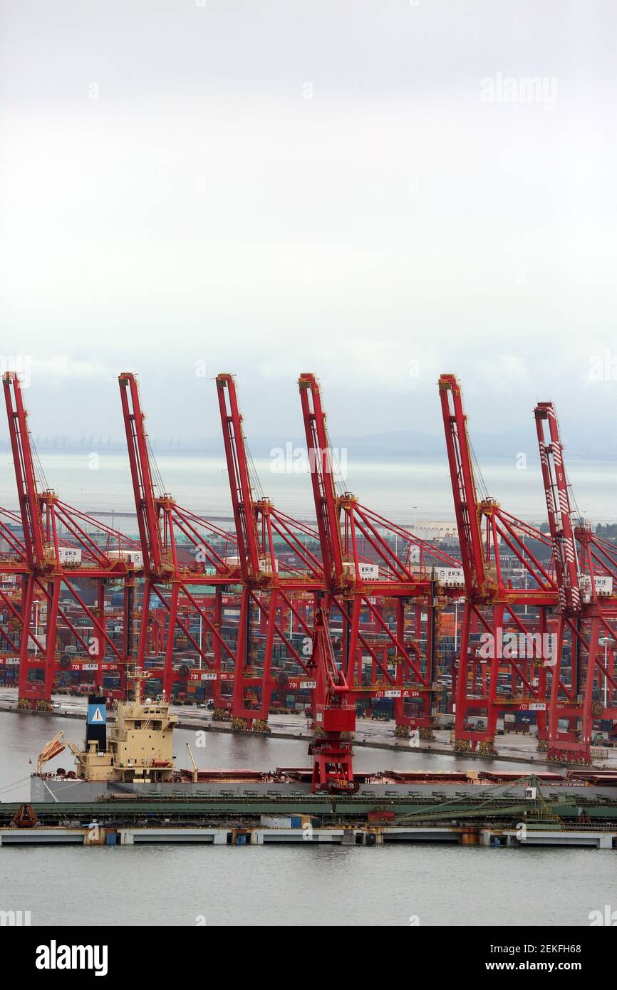 An aerial view of the whole Rizhao Port suspends daily loading and ...