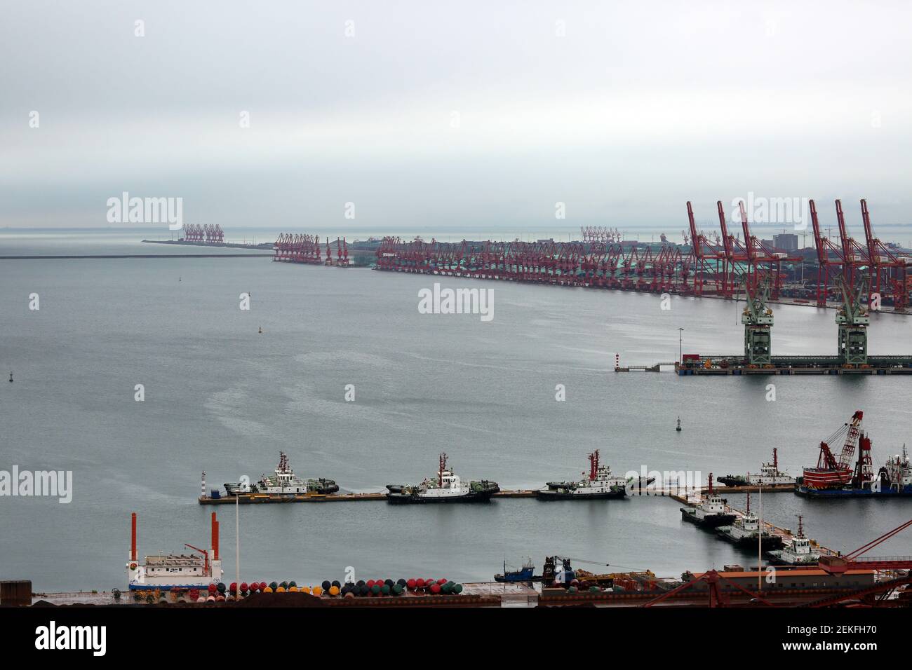 An aerial view of the whole Rizhao Port suspends daily loading and ...