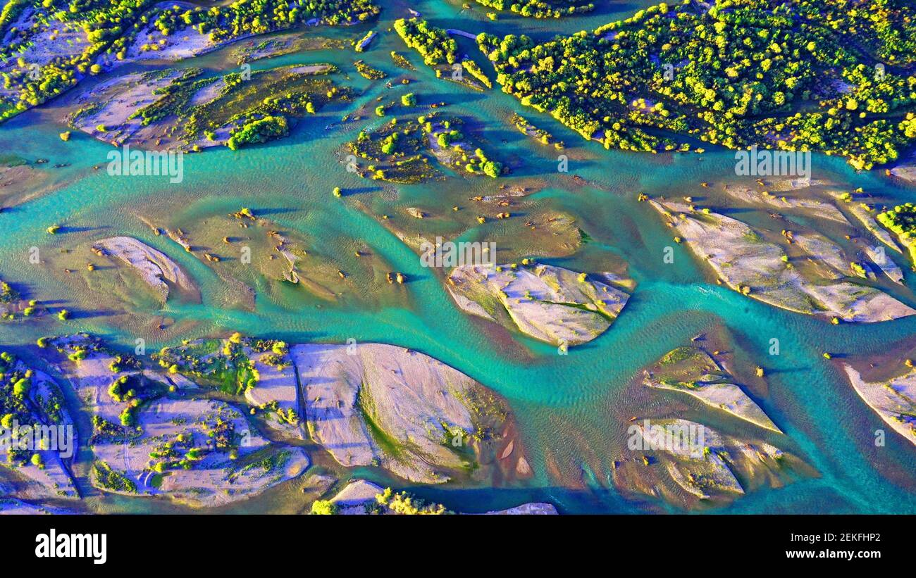 Aerial view of Kaidu River in Xinjiang Uyghur autonomous region,26 ...