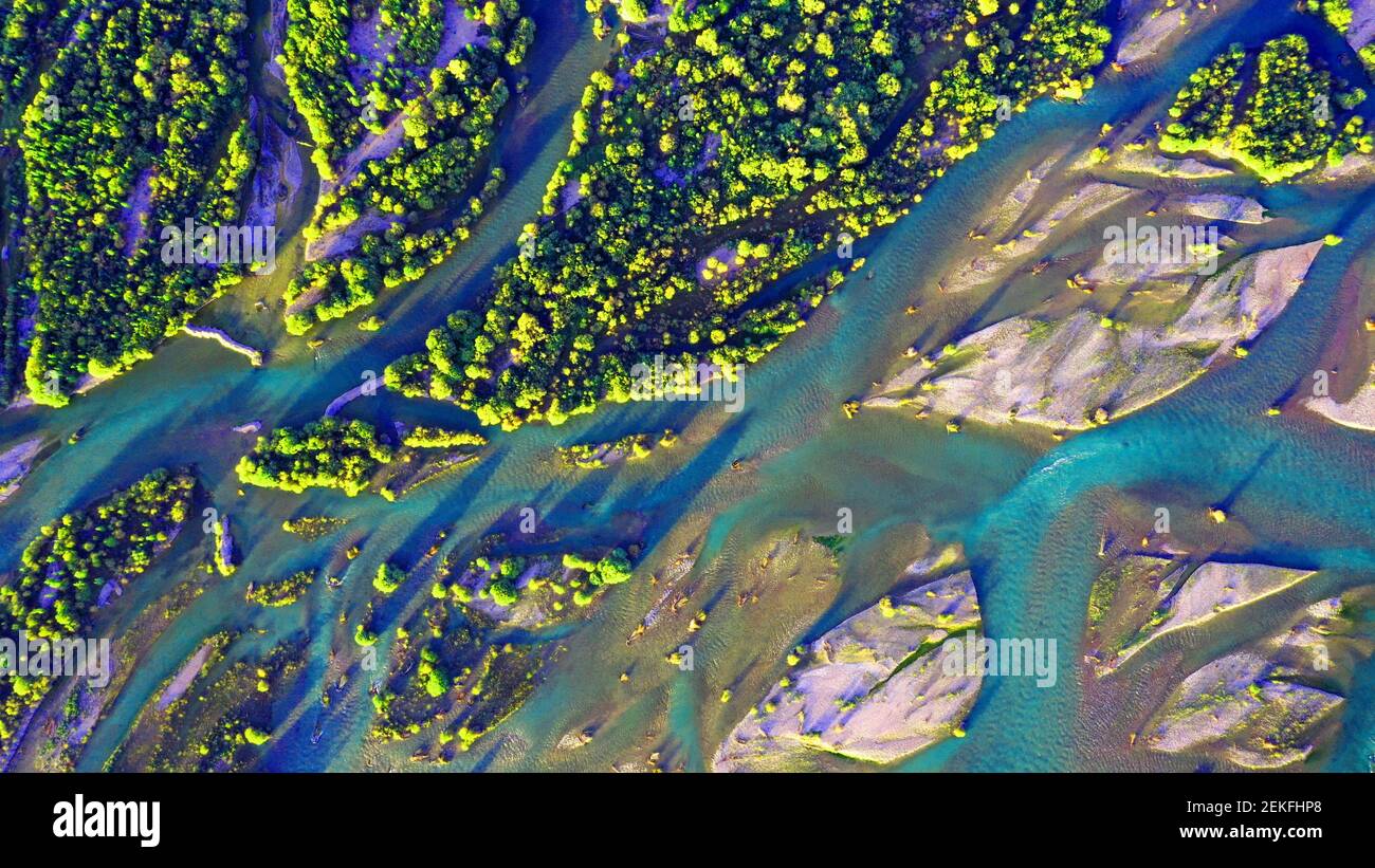 Aerial view of Kaidu River in Xinjiang Uyghur autonomous region,26 ...