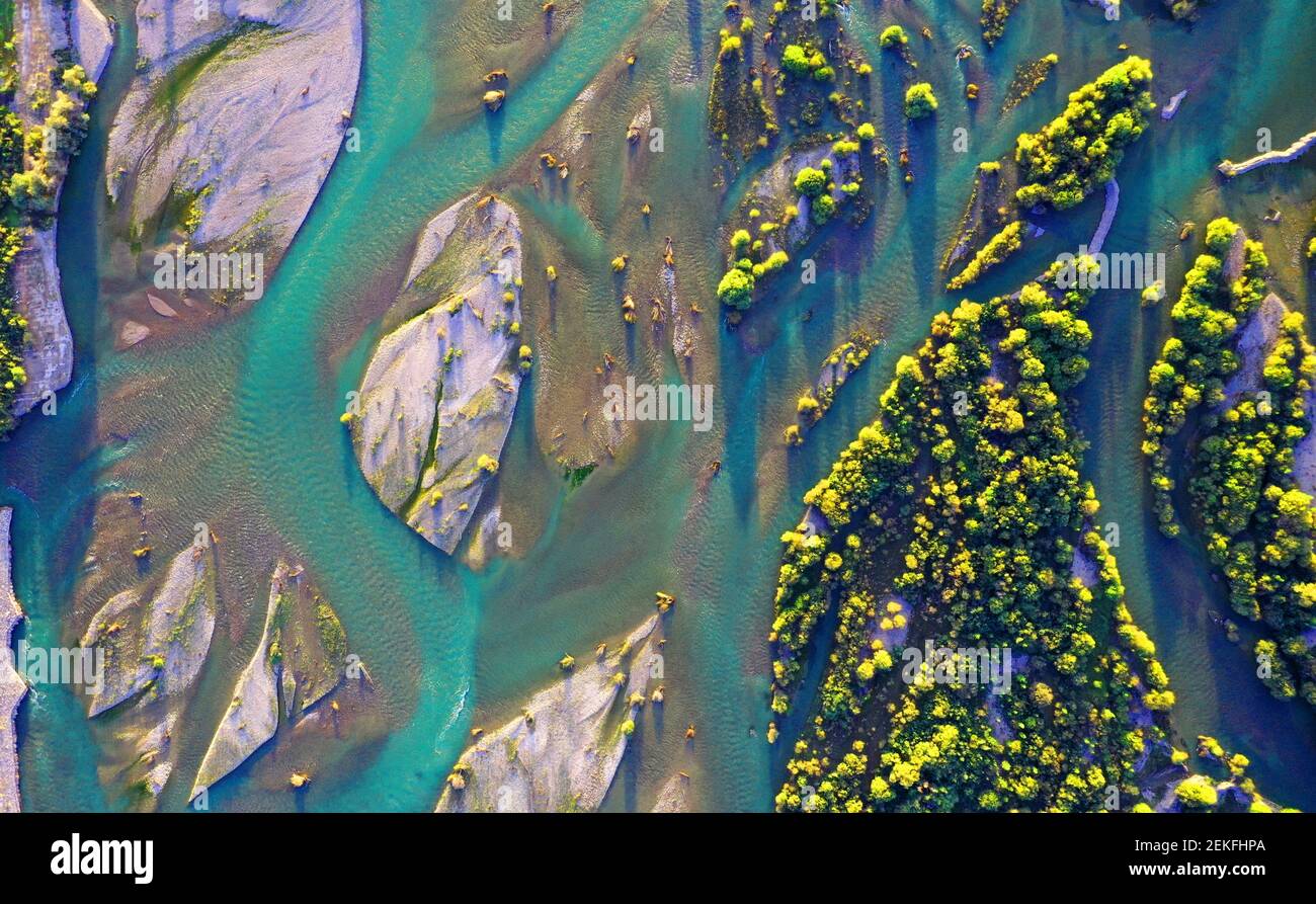 Aerial view of Kaidu River in Xinjiang Uyghur autonomous region,26 ...