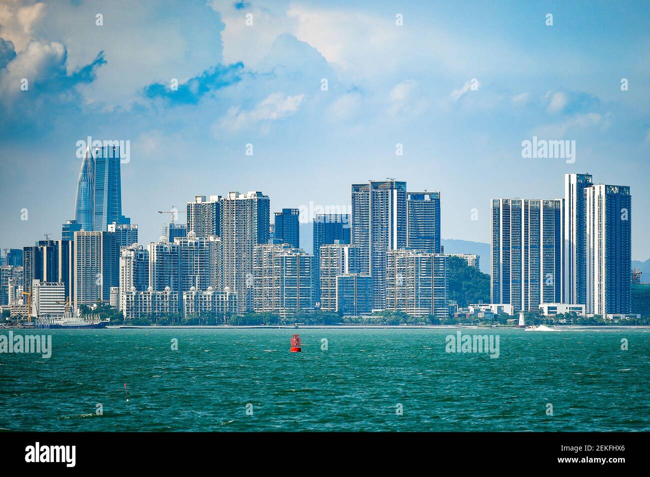Skyscrapers erect in the urban area across the Bay, Shenzhen city ...
