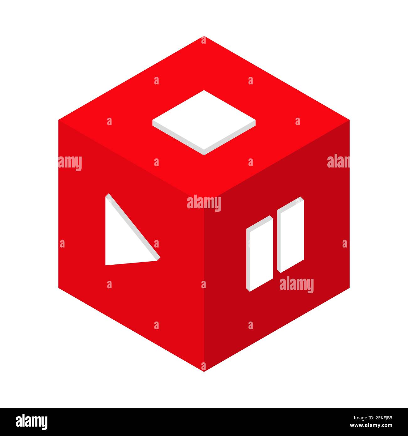 Play button, pause, stop, isometric cube, red. Isolated on white ...