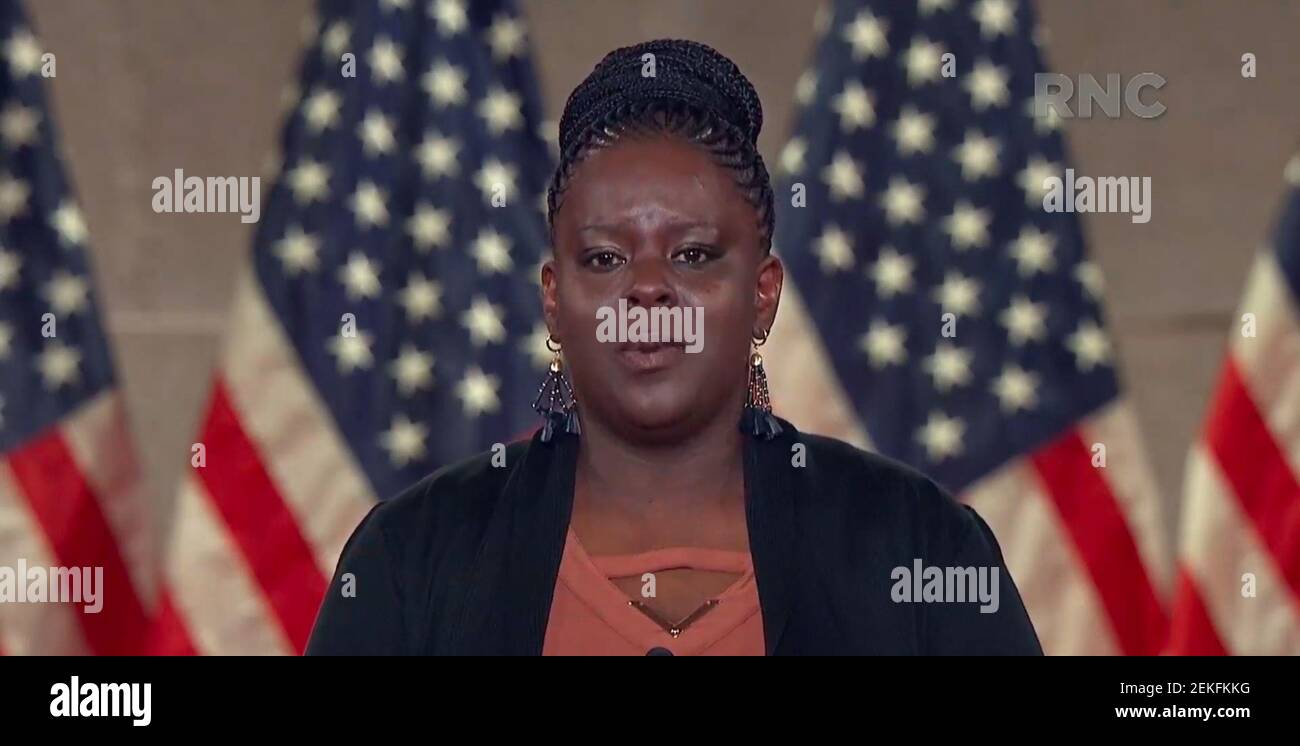 Stacia Brightmon, Marine Corps Veteran, speaks during the fourth day of ...