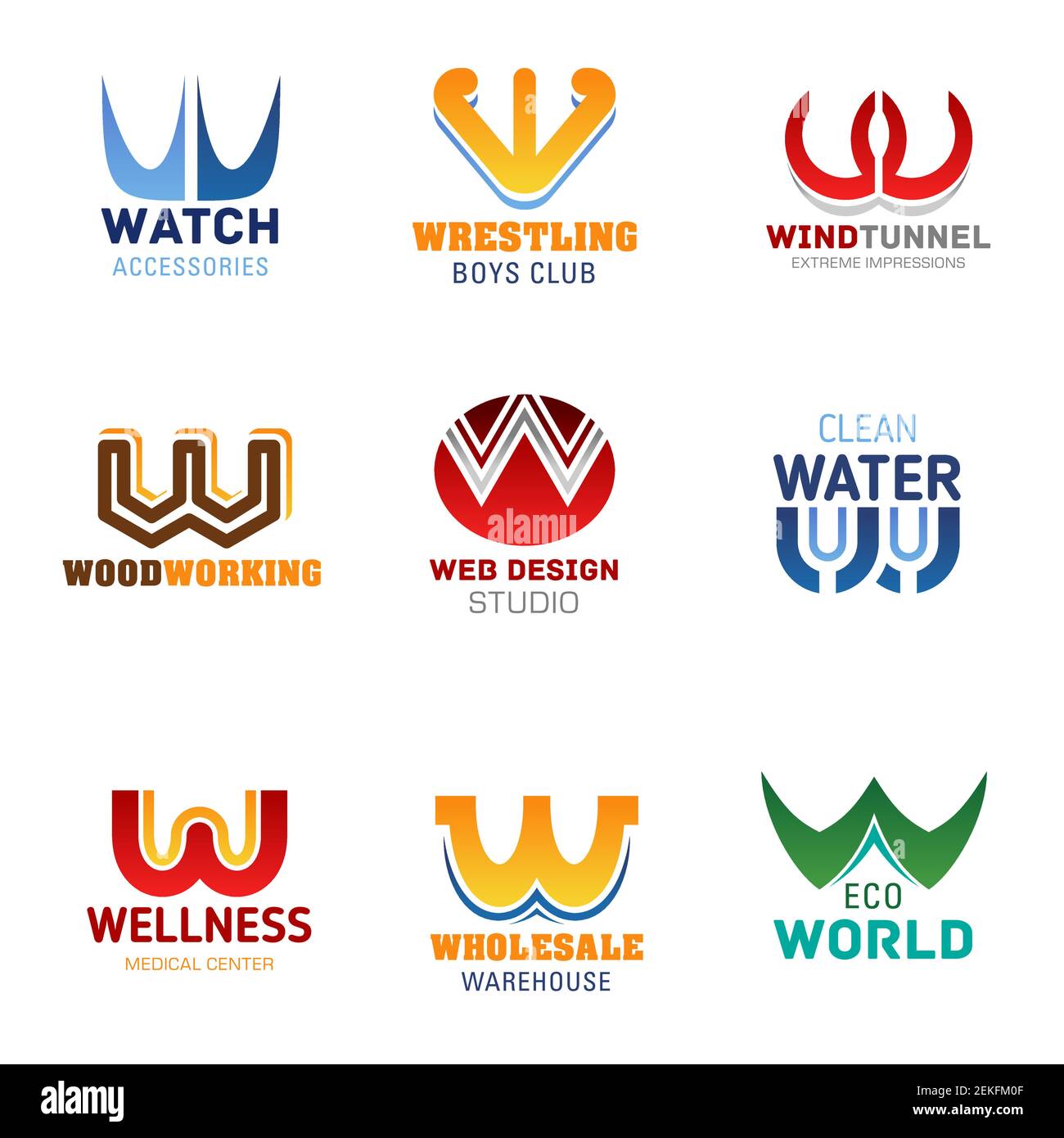 W icons and corporate identity letter font symbols. Vector W signs of ...
