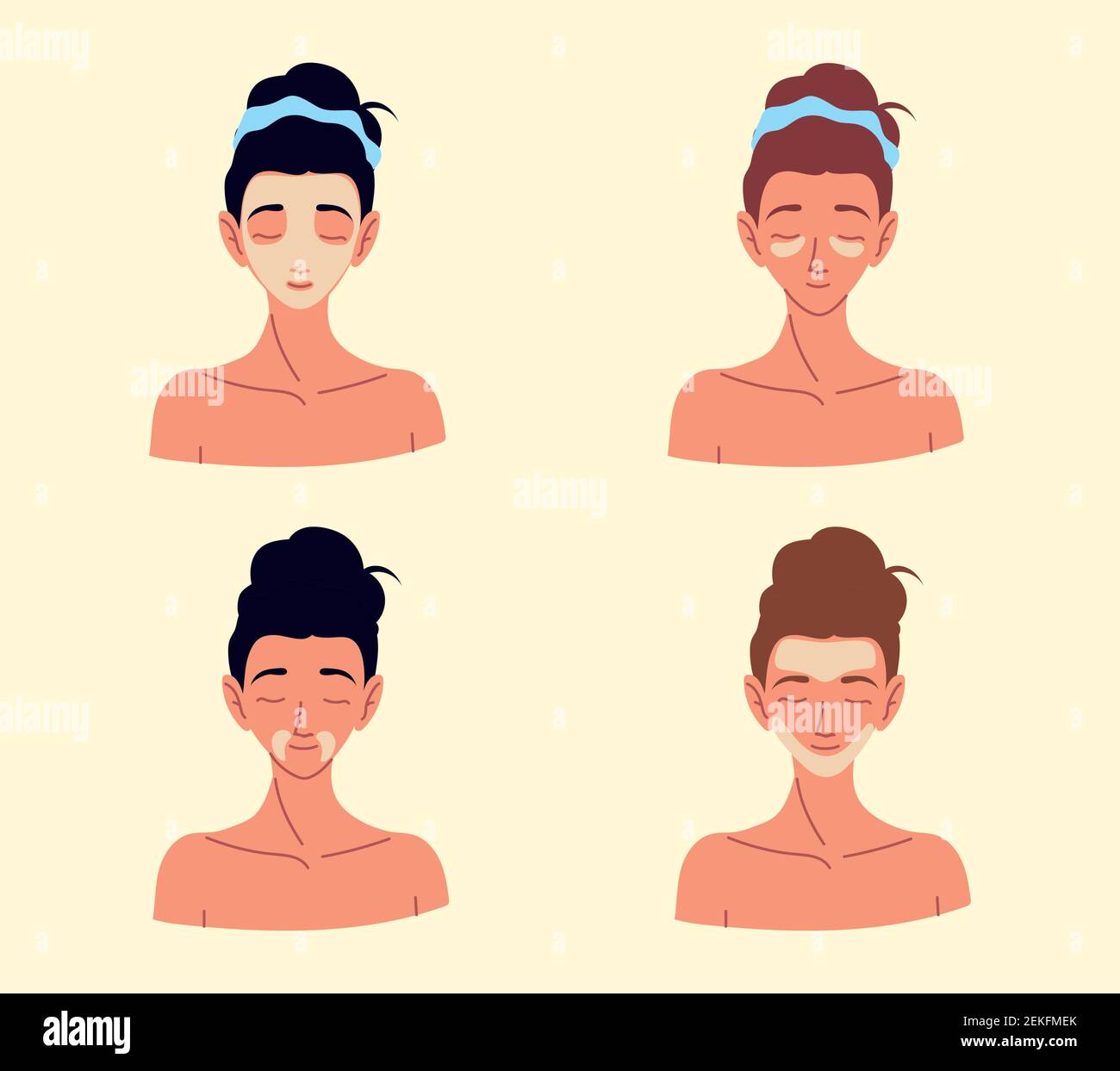 set women applying face cream skin care products vector illustration ...