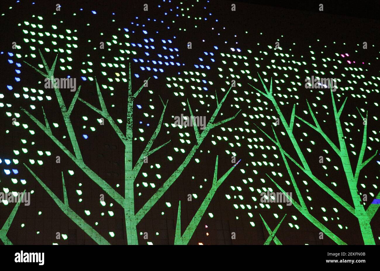 View of the LED lighted tree building in Huhhot city, north China's ...