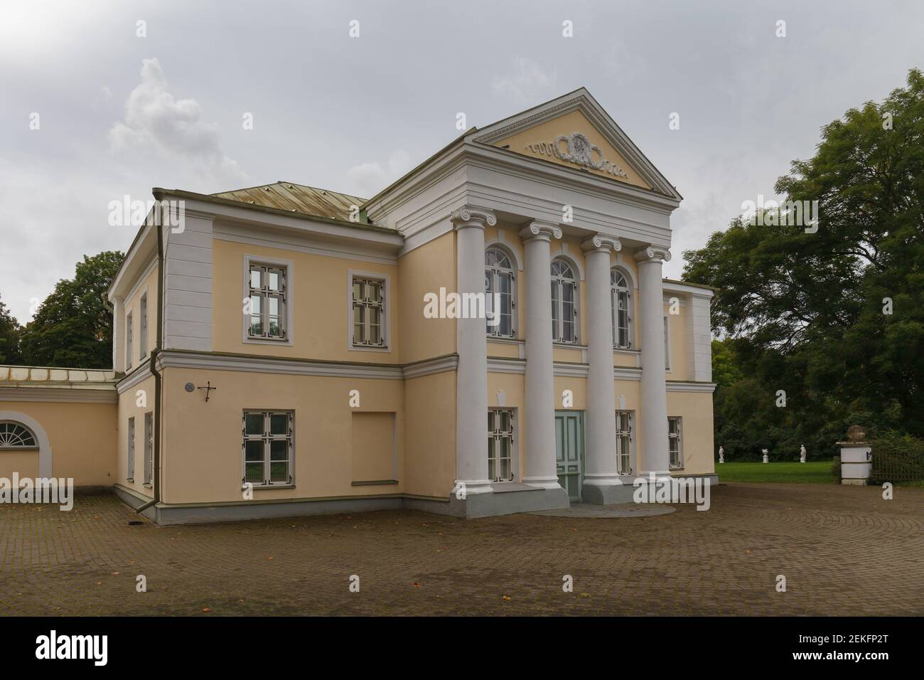 Front of the Kumna manor house. Tiny medieval building renovated in Neo ...