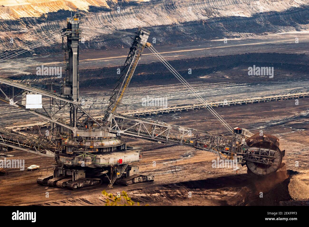 Large bucket wheel excavator mining machine at work in a brown coal ...