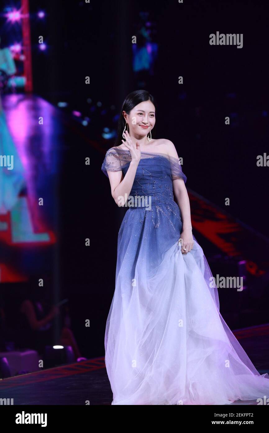 Chinese actress Bao Wenjing shows up in blue dress at a promotional event of Watsons, a health ...