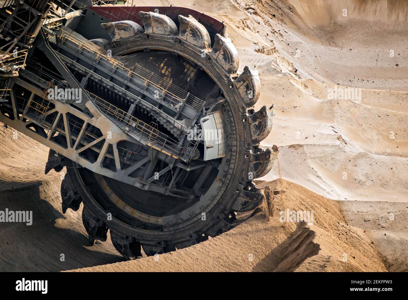 Large bucket wheel excavator mining machine at work in a brown coal ...