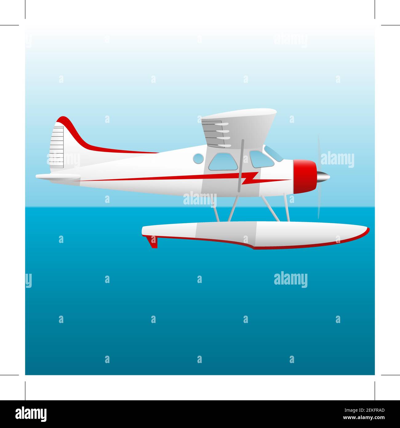White seaplane. Hydroplane in the sky over the sea. Vector Image Stock ...