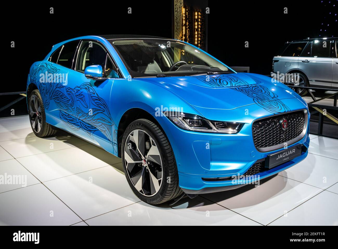 Jaguar I-Pace electric SUV car model showcased at the Brussels ...