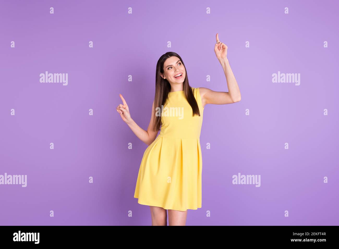 Portrait of attractive carefree cheerful girl dancing having fun chill ...