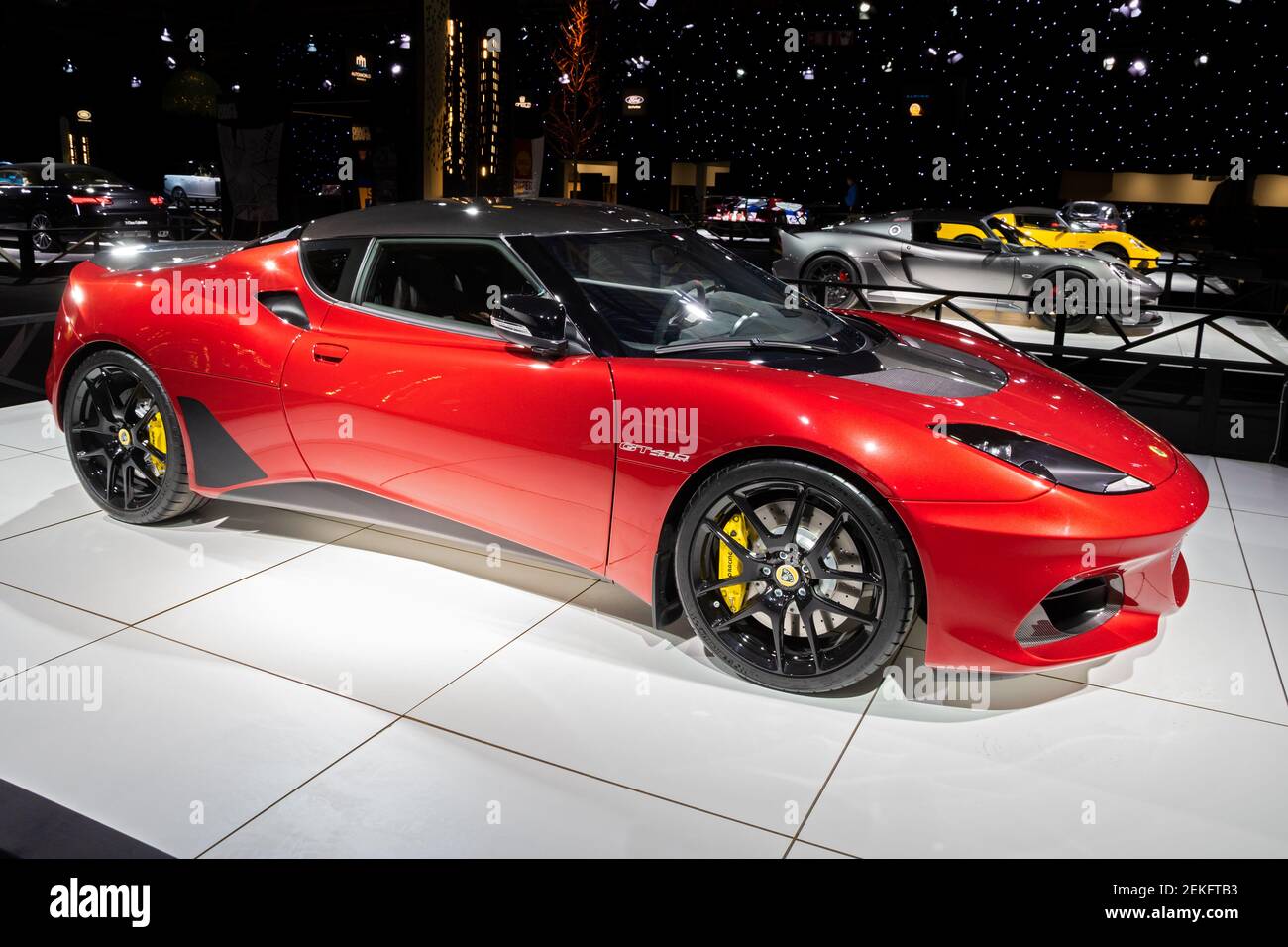 Lotus Evora GT410 Sport sports car model showcased at the Brussels ...