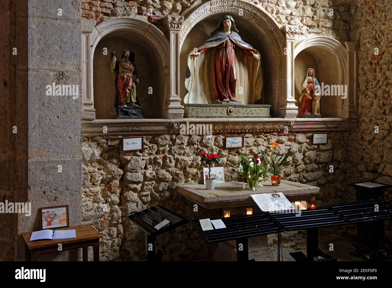 PEROUGES, FRANCE, February 23, 2021 : Inside the fortified church. The ...