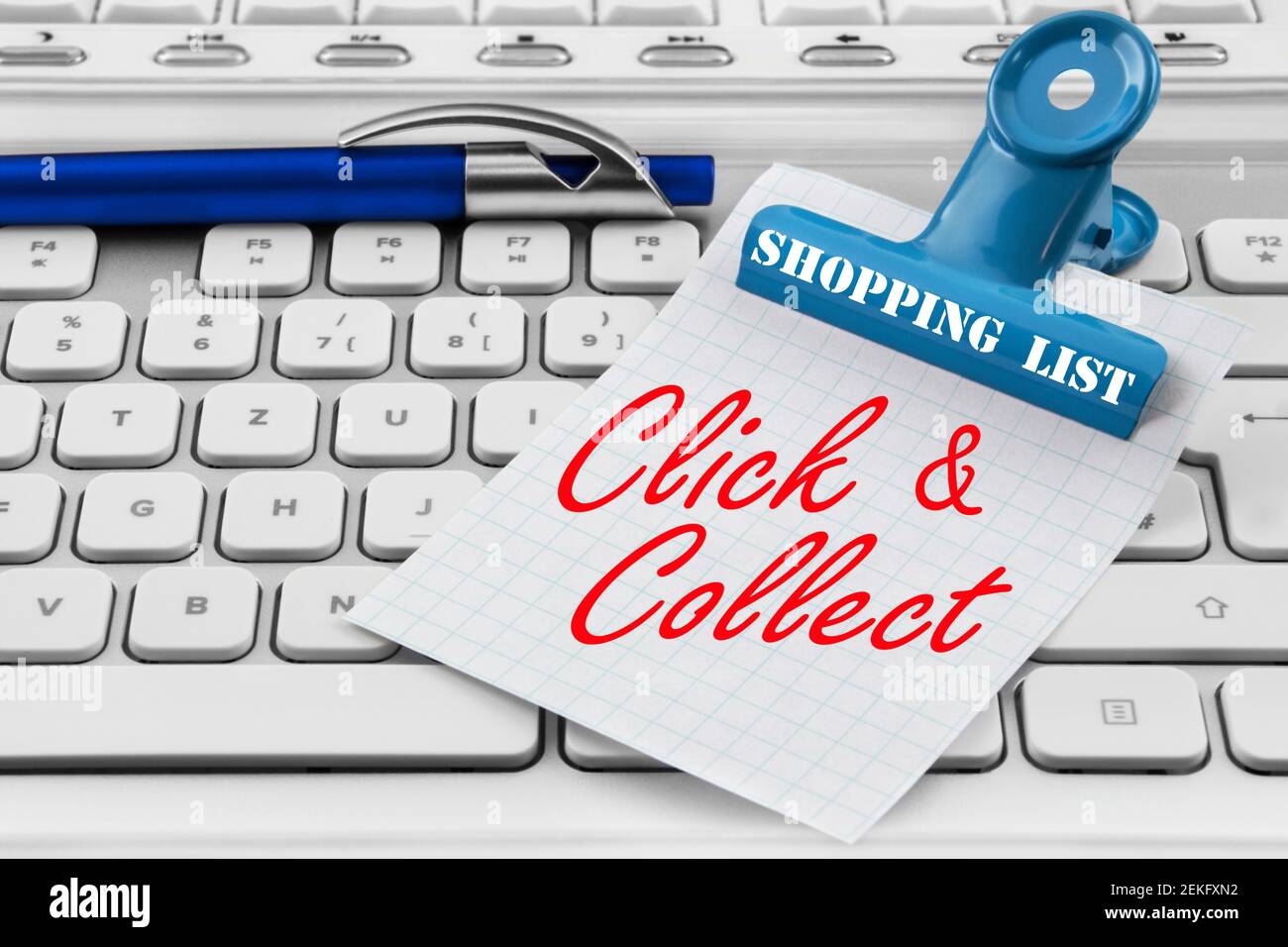 Shopping list background and PC keyboard Stock Photo - Alamy