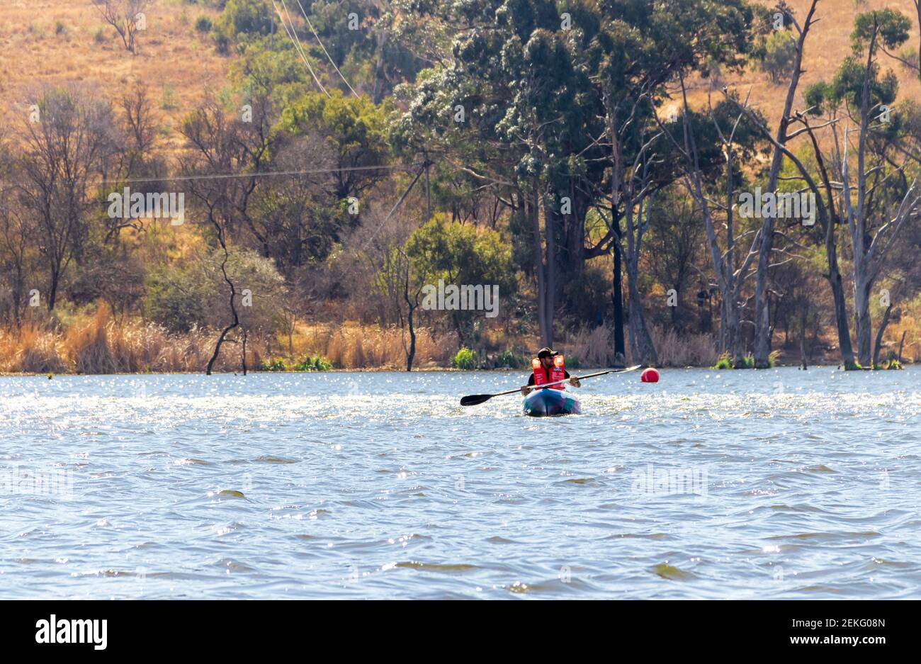 Kayaking on a lake Stock Photo - Alamy