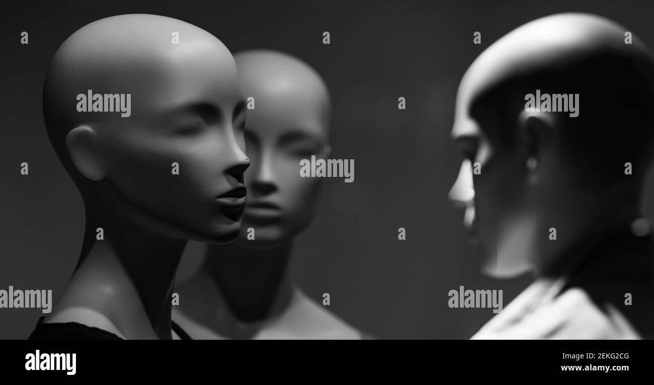 Mannequin or dummy head. Group mannequin or dummy imitating people ...