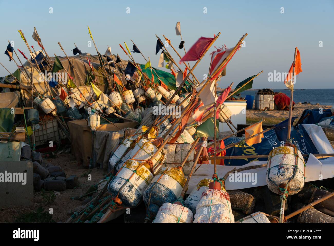 Fishermen boat flags on the beach, in Portugal Stock Photo - Alamy