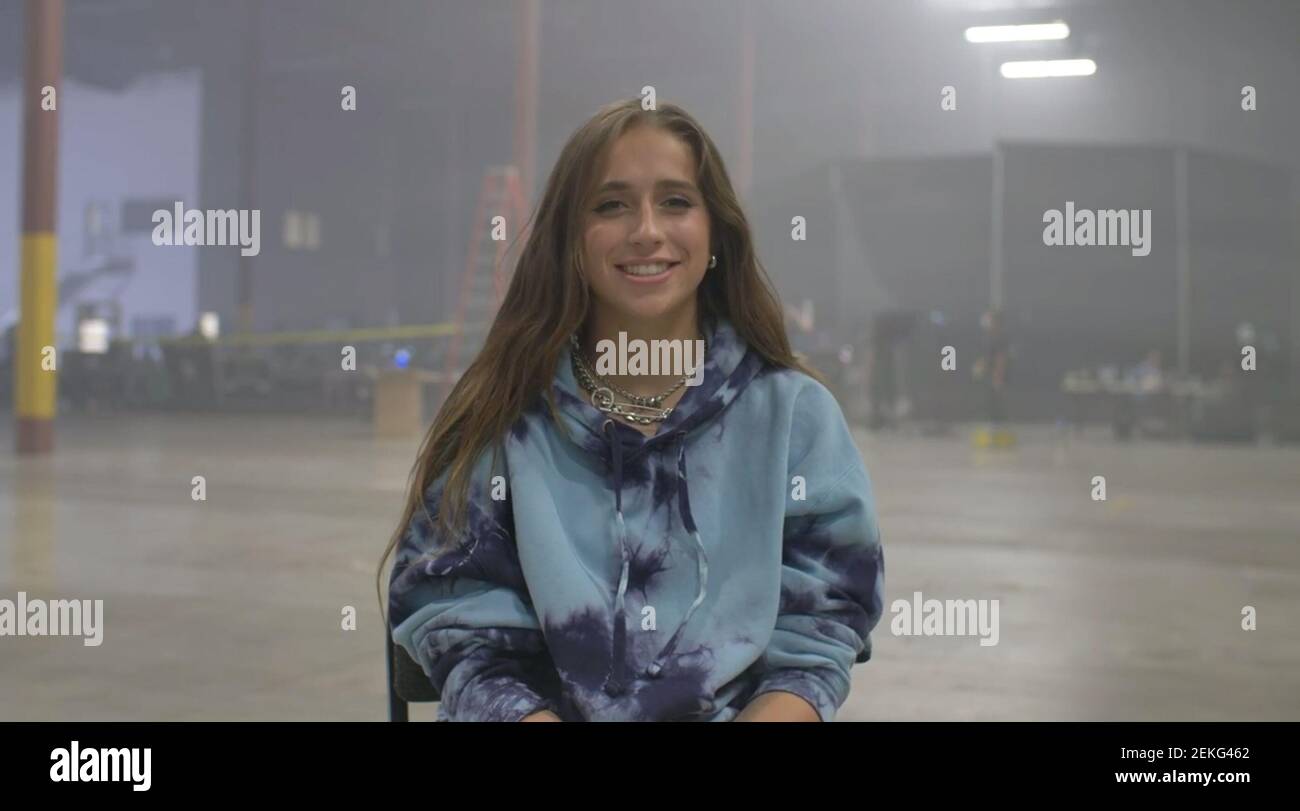 Tate during an interview for the 2020 MTV Video Music Awards in a ...