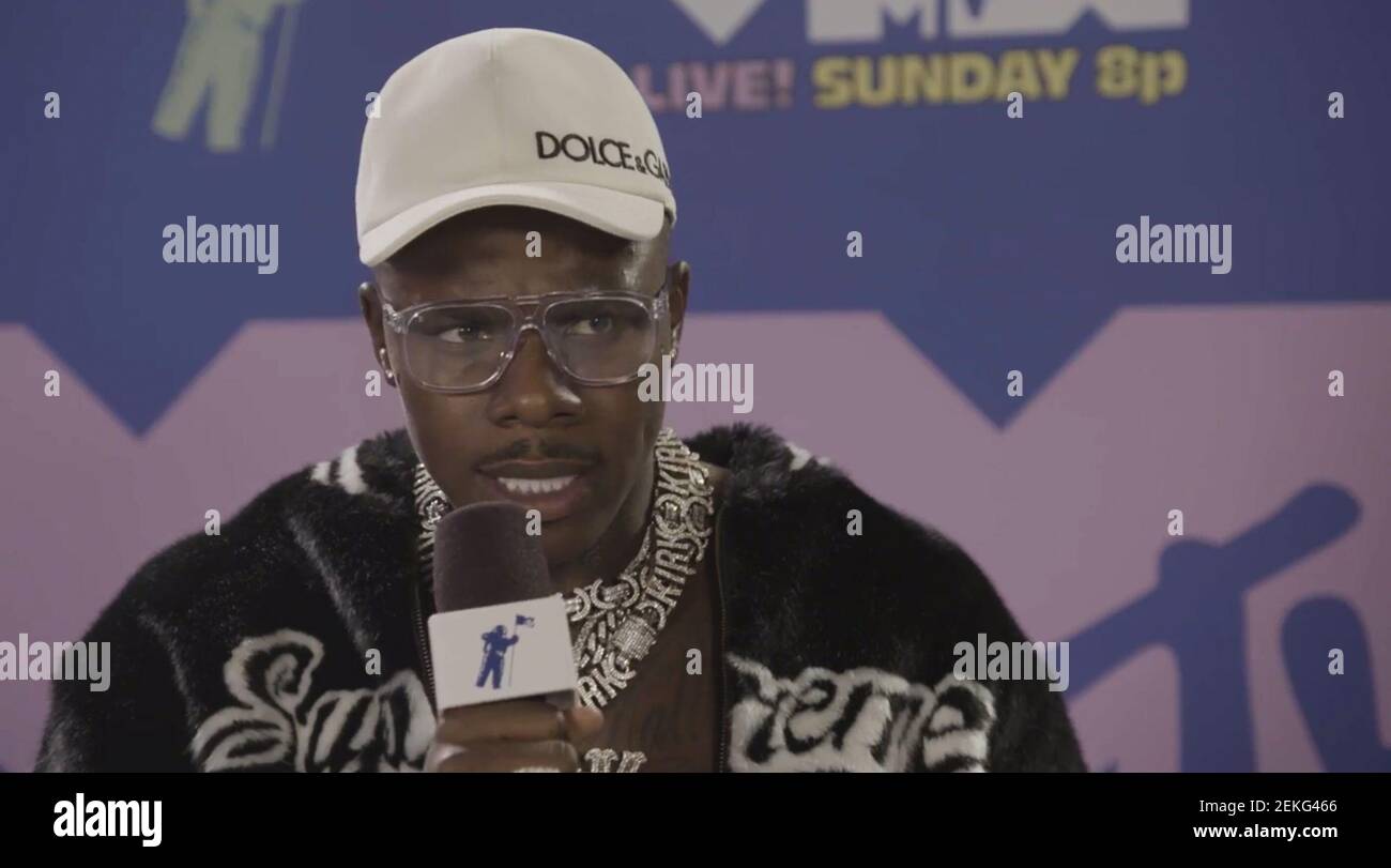 DaBaby during an interview for the 2020 MTV Video Music Awards in a ...