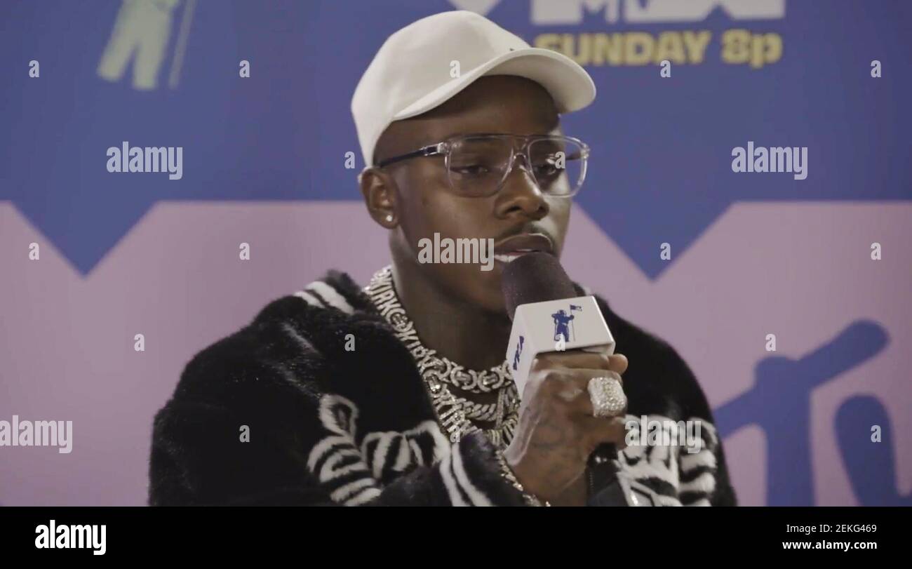 DaBaby during an interview for the 2020 MTV Video Music Awards in a ...