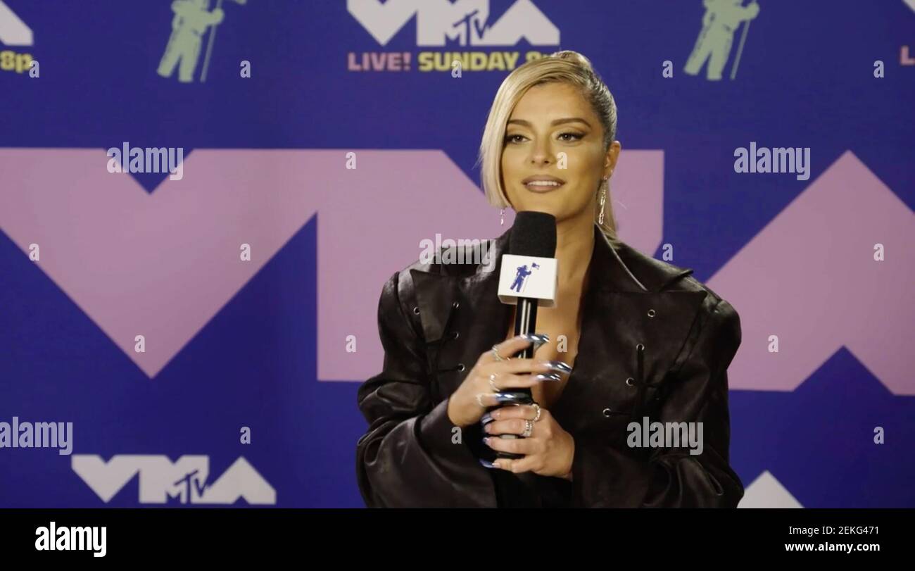 Bebe Rexha during an interview for the 2020 MTV Video Music Awards in a ...