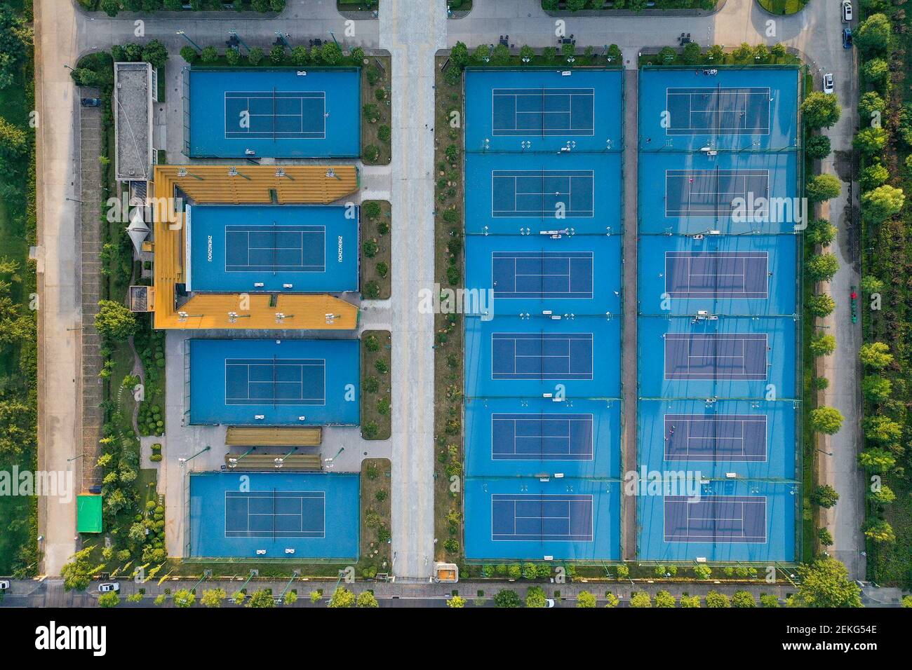 An aerial view of the Zhongyuan Tennis Training Base Management Center ...
