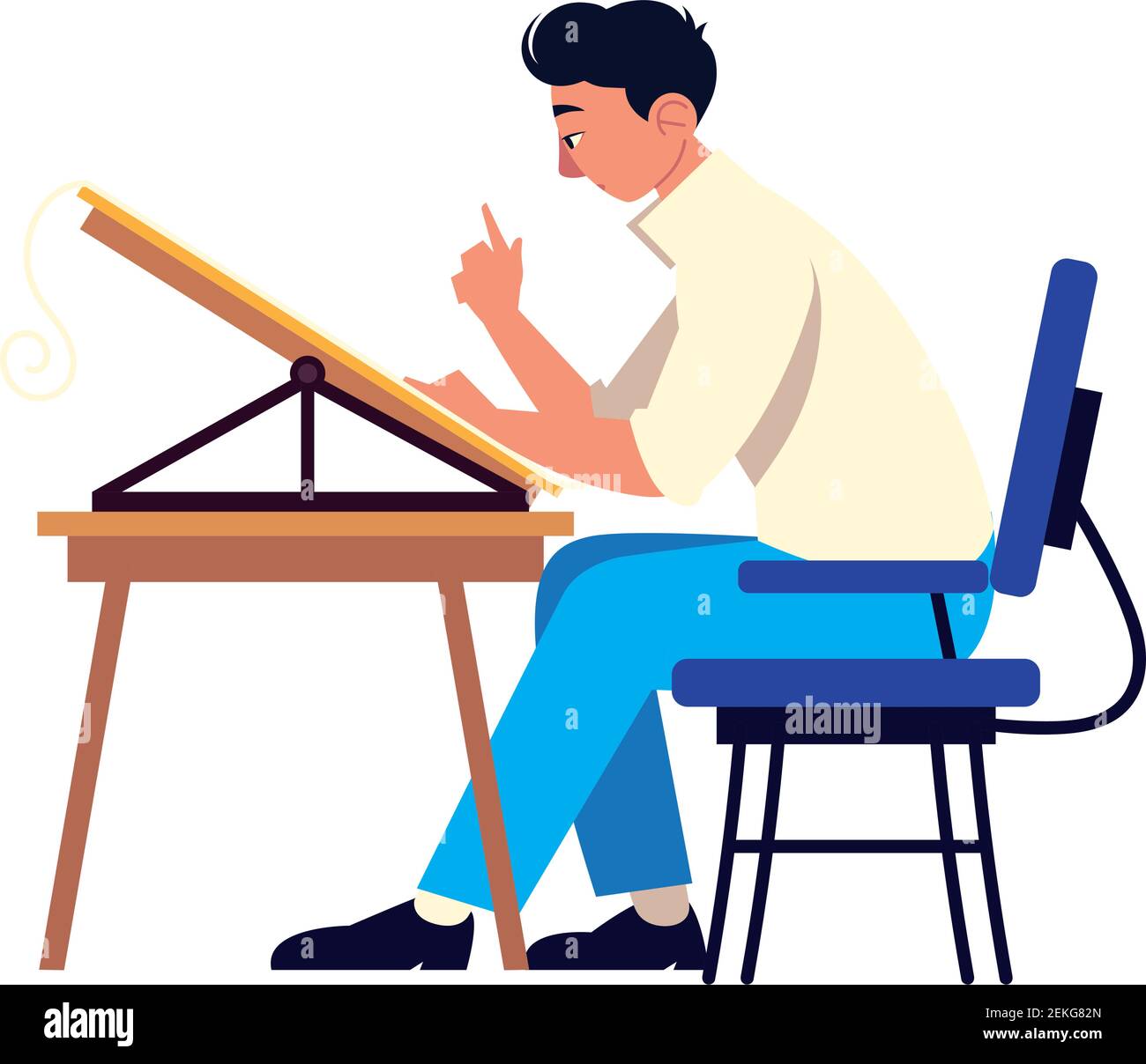 man working office desk, side view on white background vector ...