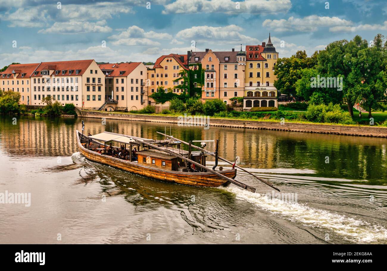 Excursion boat River Danube, Regensburg, best preserved medieval city ...