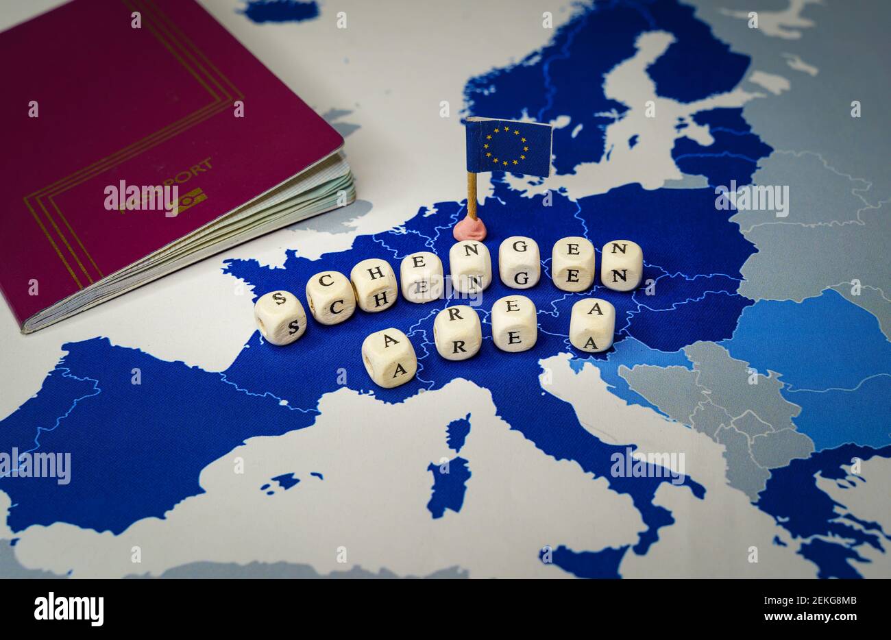 Passport over a Map of the of the 26 countries that compose the ...