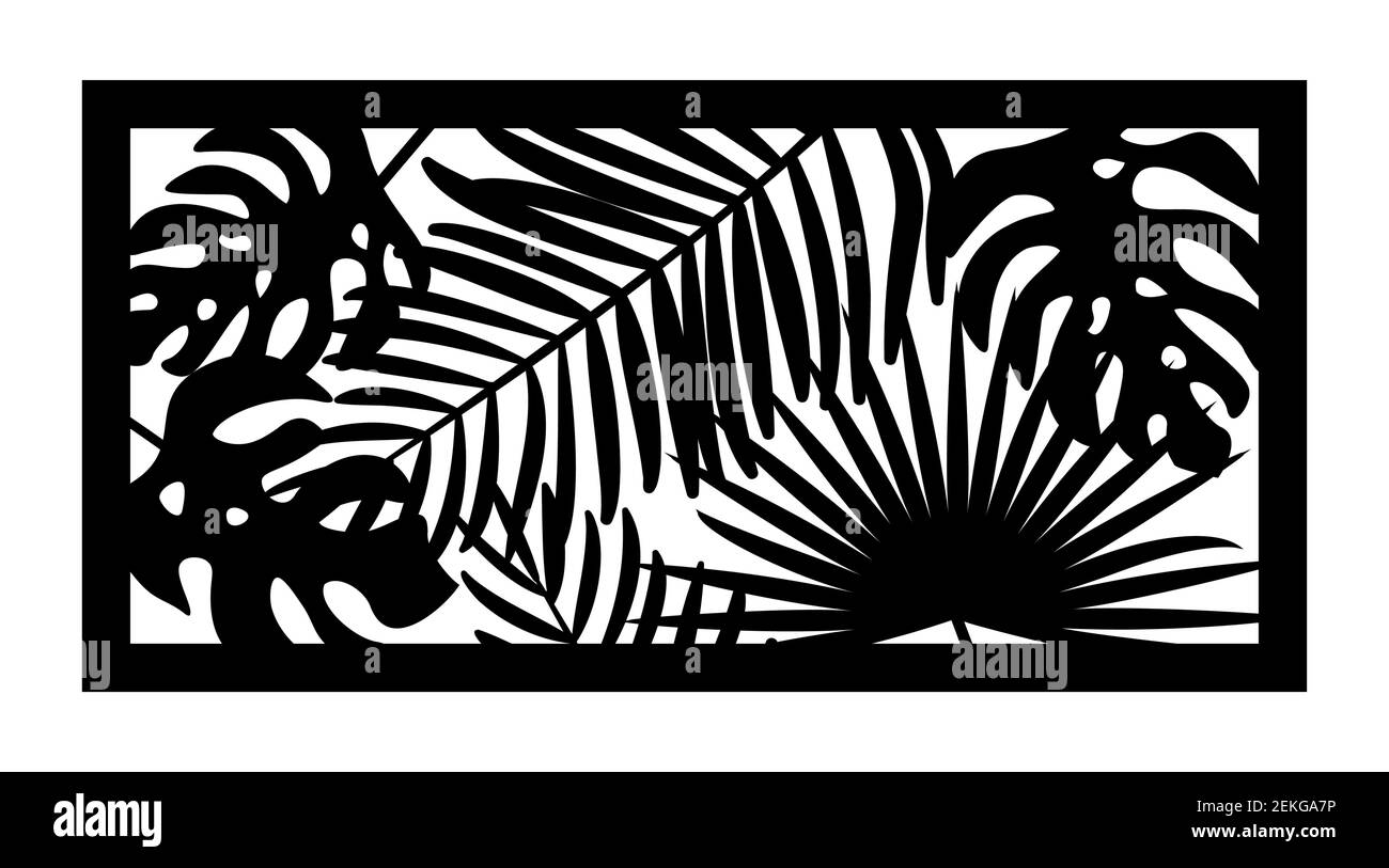 Cnc pattern with palm leaves. Decorative panel, screen,wall. Vector jungle leaves, exotic ...