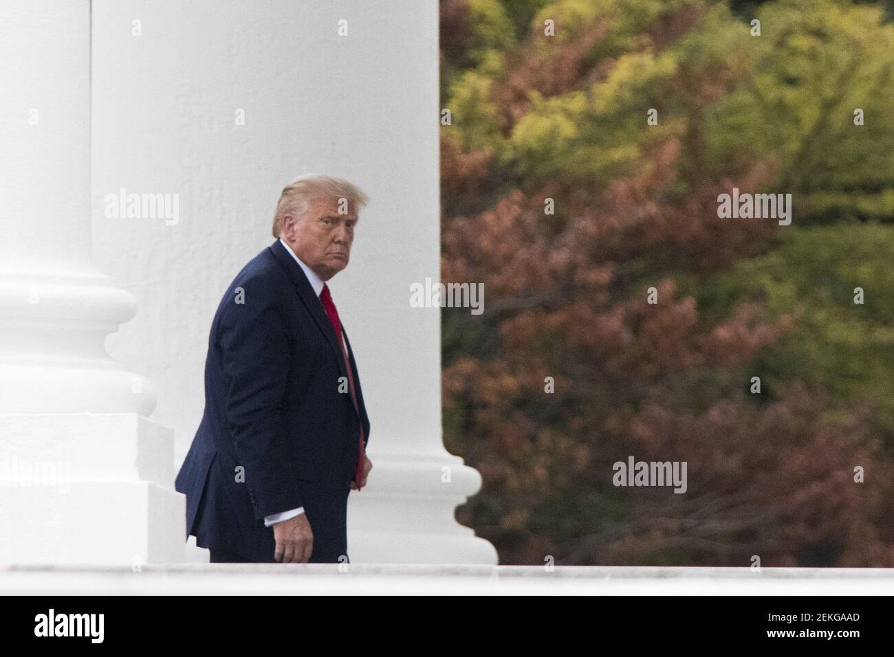 US President Donald Trump, returns to the White House, in Washington ...