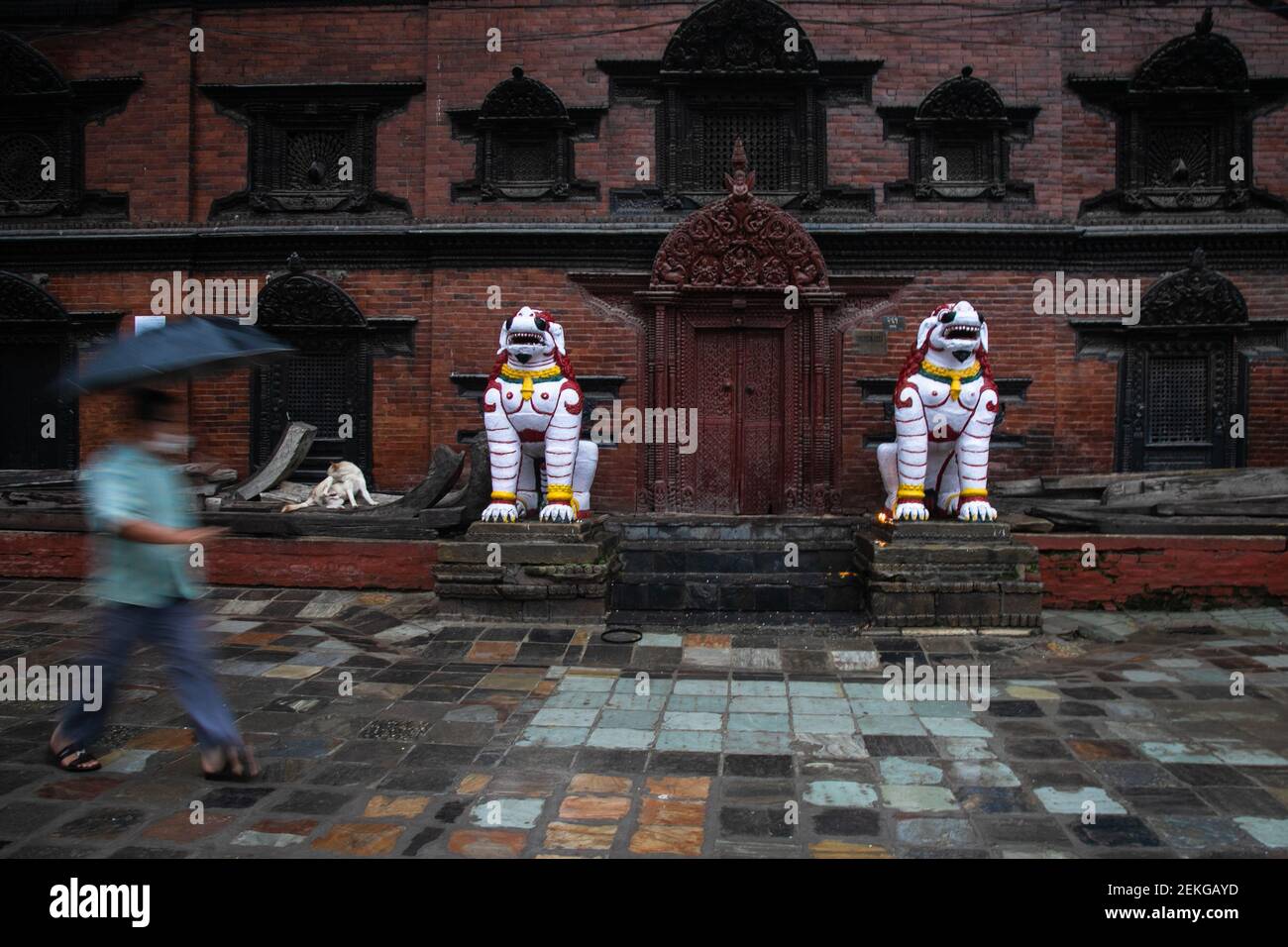 An empty living goddess Kumari's house area during the festival. Indra ...