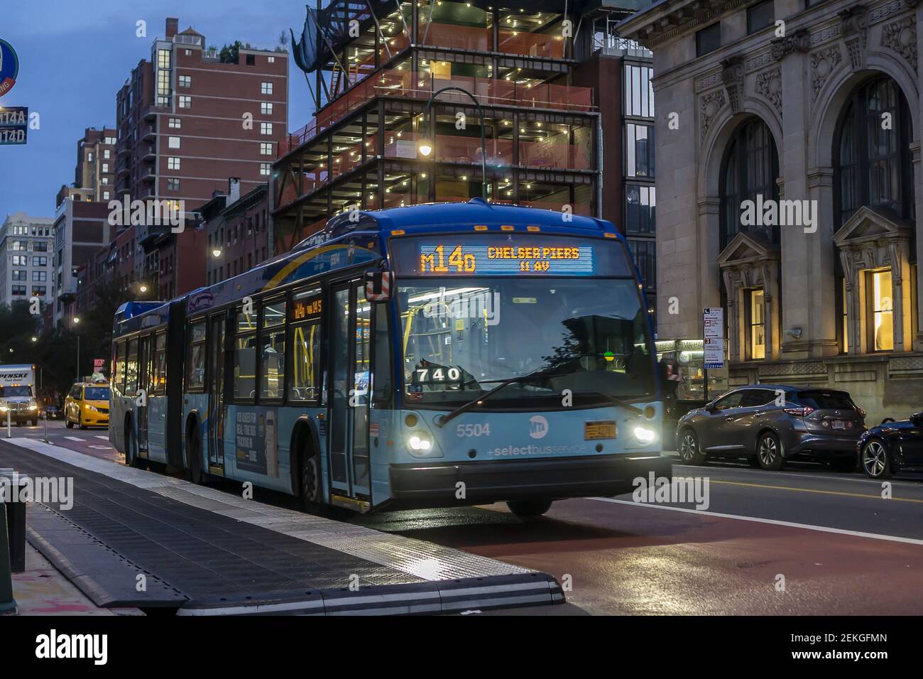 A bus travels in New York on Wednesday, September 2, 2020. After months ...